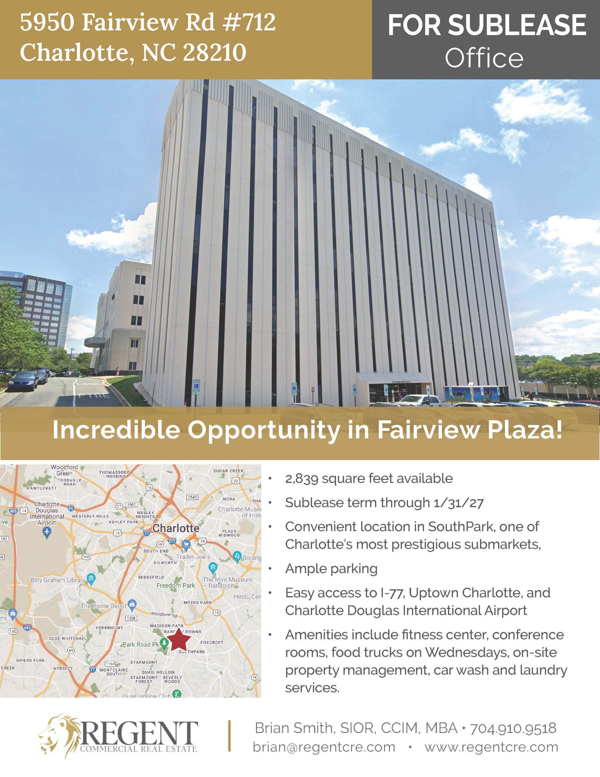 Sublease Office Space at Fairview Plaza, SouthPark, Charlotte